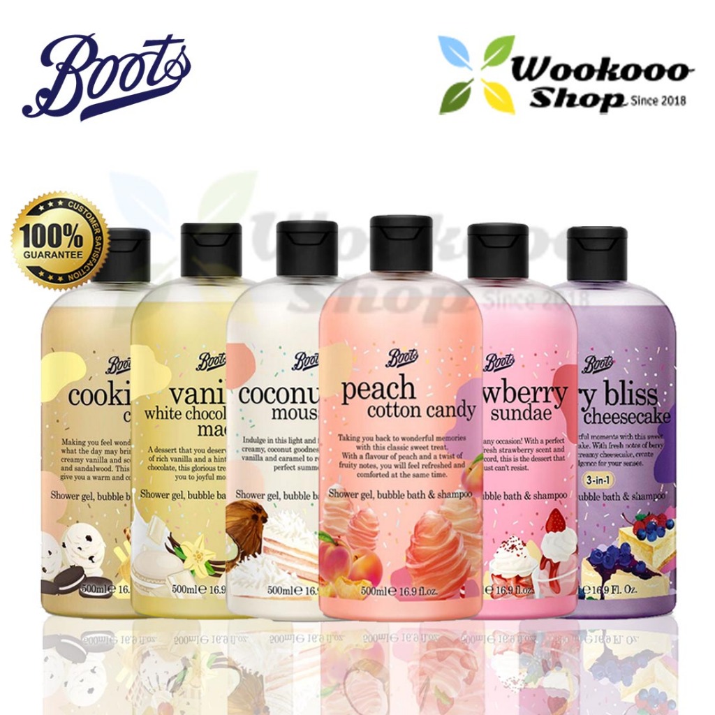 Boots Shower Gel 3in Bubble Bath & Shampoo 500ml (Berry Bliss/Peach ...
