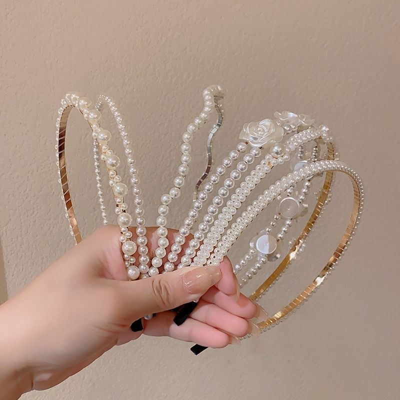 LZ (Dewasa) Cekak Rambut Manik Bunga Putih Women Headbands Fake Pearl ...