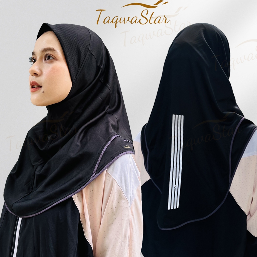 TAQWASTAR New Sport Hijab Tudung Sarung Sukan Jersey Black Purple Lines Comfortable Original Not ...
