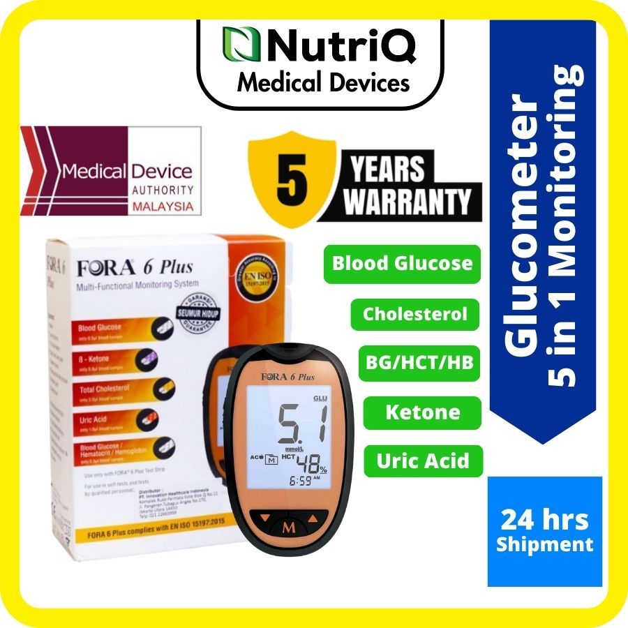 FORA 6 Plus Glucometer Check Ketone Uric Acid Blood Glucose Cholesterol ...