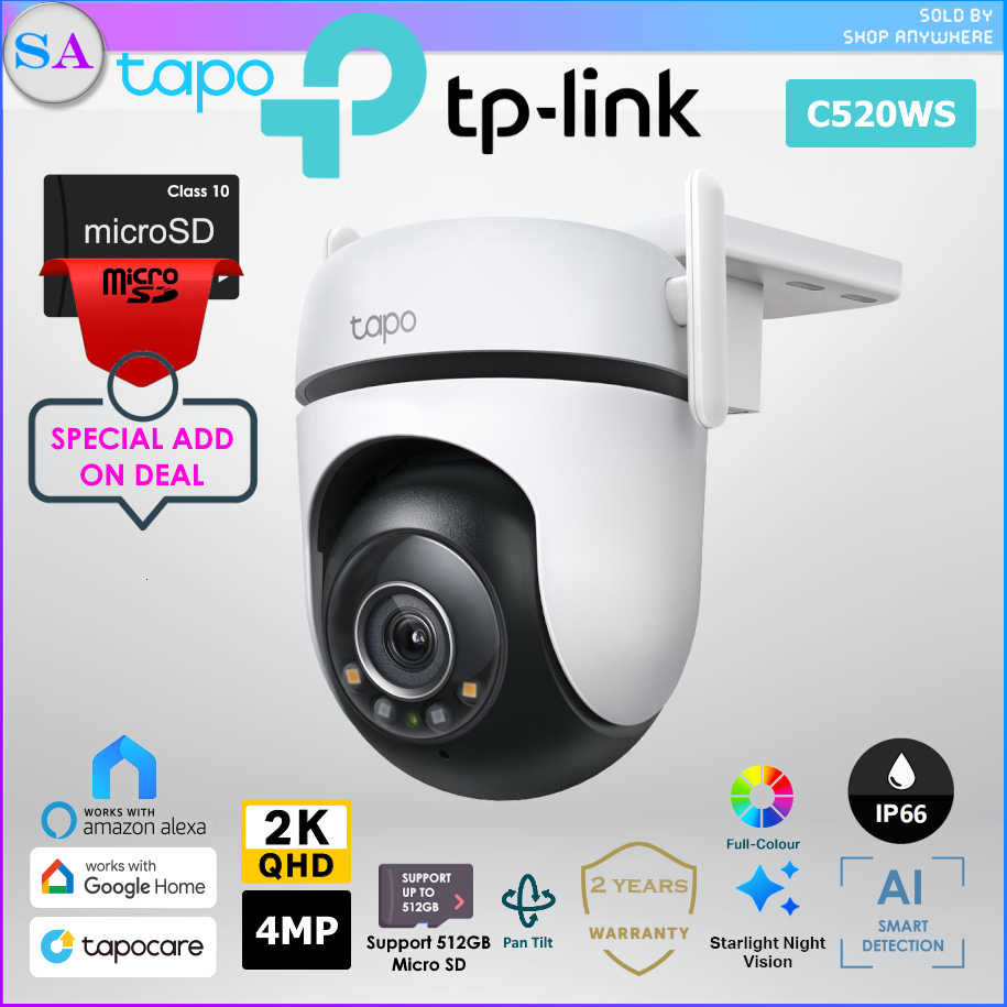 TP-Link Tapo C520WS 2K QHD CCTV Pan Tilt AI Outdoor Home WiFi Network Security Starlight Night ...