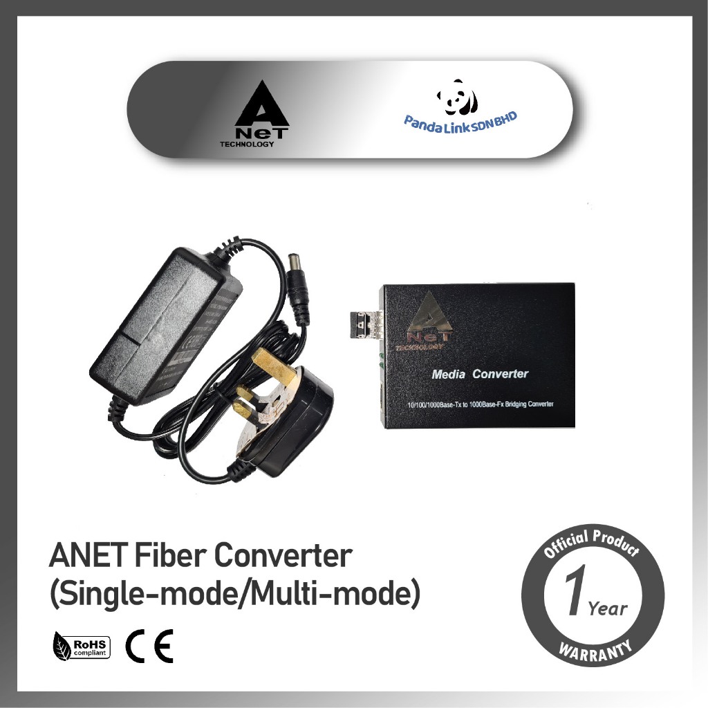 ANET Fiber Converter 10/100/1000BaseT to 1000BaseSX/LX Gigabit Media ...