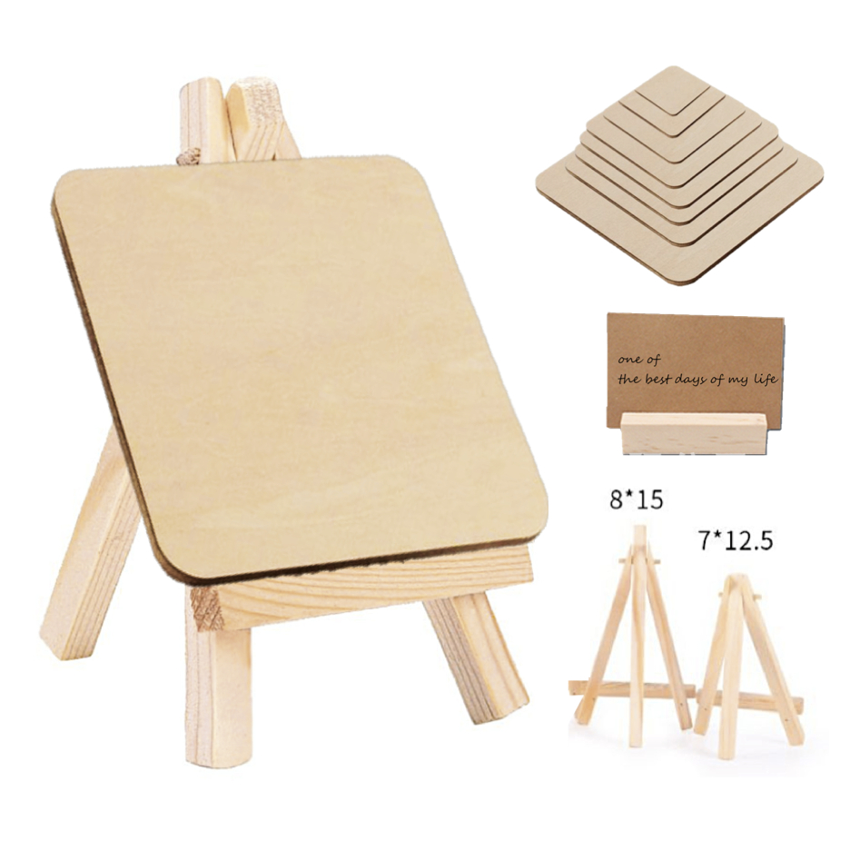 Plain Blank Square Wooden Board DIY Arts Craft Mini Wood Easel Stand ...