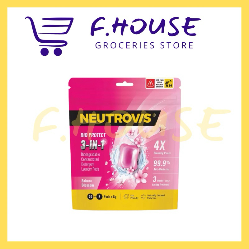 Neutrovis 3-IN-1 Biodegradabl Detergent Laundry Pods (8g x 20+5s)Sakura ...