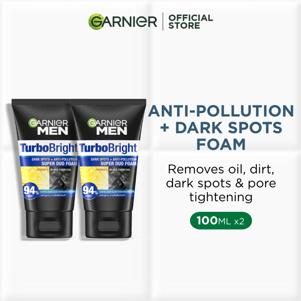 [Bundle of 2] Garnier Men Face Cleanser (100mlx2) - Turbo Bright Dark Spots + Anti-Pollution ...