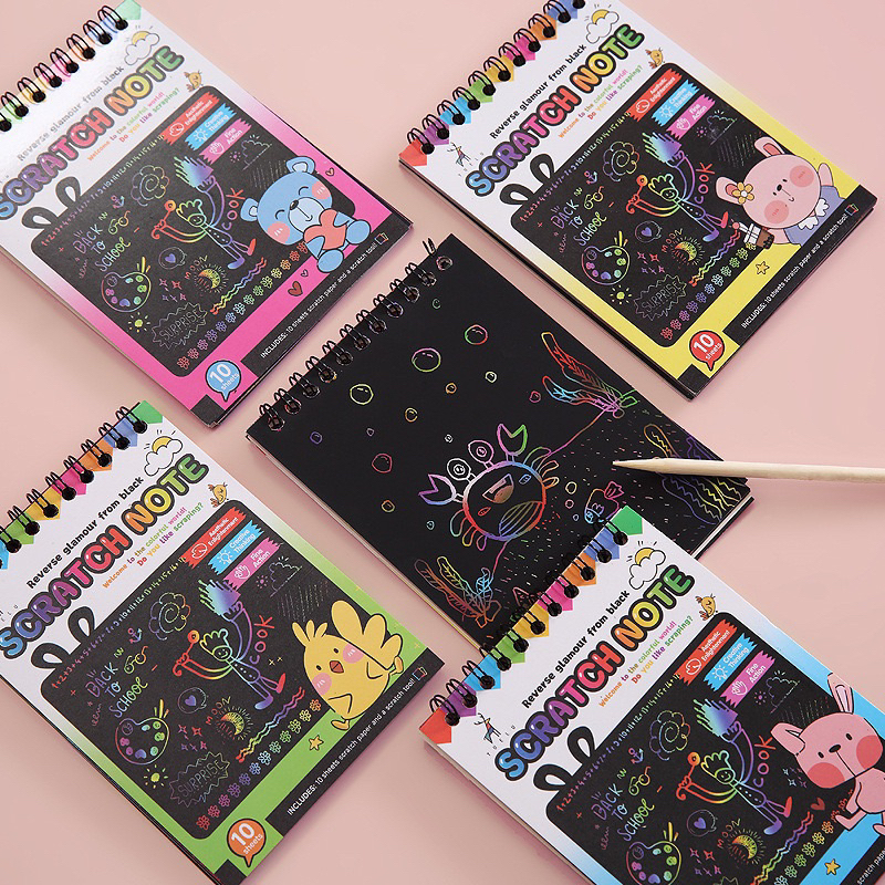 DIY 10pcs Magic Rainbow Colour Scratch Art Drawing Book with Stencils ...