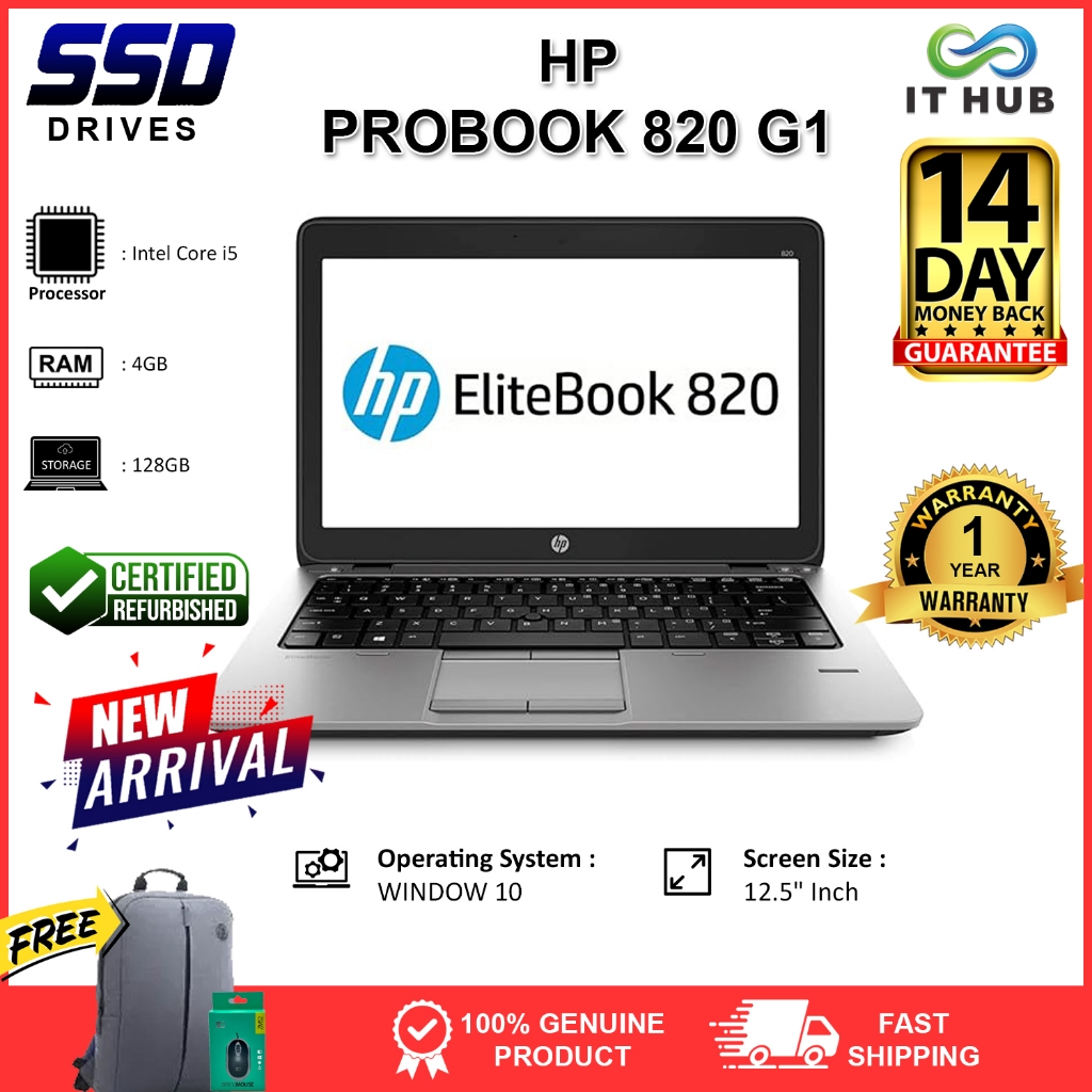 HP EliteBook 820 G1 -Core i5-4GBRam-128GB SSD-Windows10-64 bits-12.5"in display | Shopee Malaysia