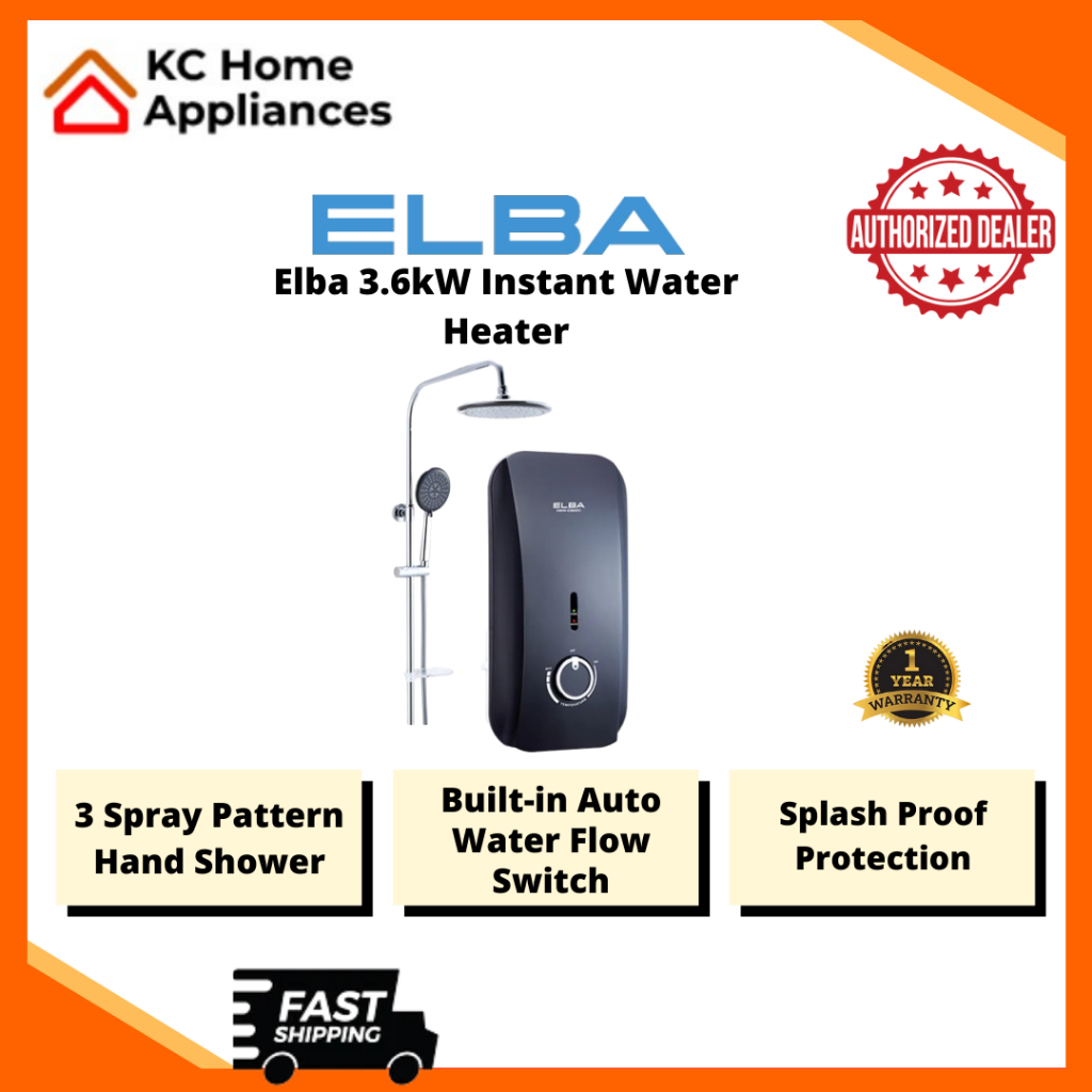 Elba Instant Water Heater | 3.6kW | 3 Spray Pattern | Splash Proof ...