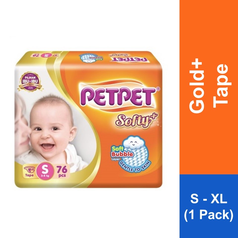 PetPet Tape Diaper Gold+ Mega Pack - S76/ M64/ L54/ XL42 (1 Pack ...