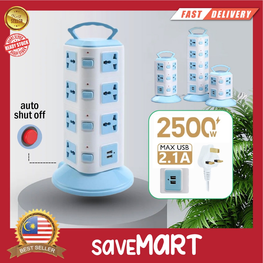 Universal Tower Extension Surge Protector Power Strip Multi Switch Socket Plugs USB Charging ...