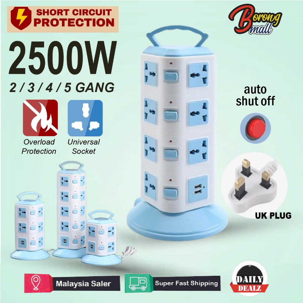 Universal Tower Extension Surge Protector Power Strip Multi Switch ...