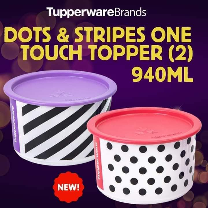 Tupperware Dots & Stripes One Touch Topper 940ml / One Touch Small ...
