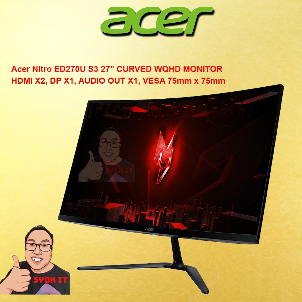 ACER NITRO ED270U S3 / ED270US3 27" CURVED GAMING MONITOR ( 27" VA WQHD ...
