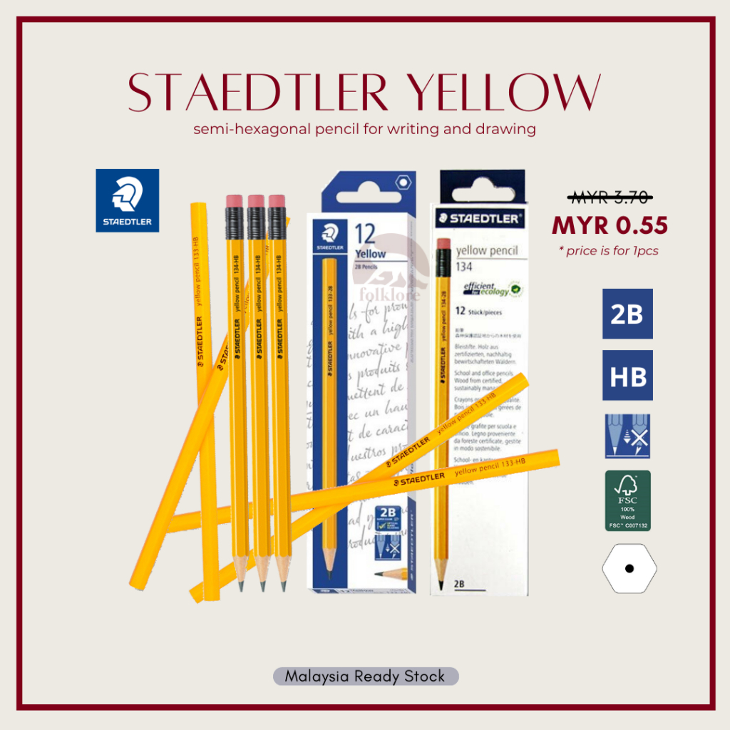Original Staedtler Yellow Pencil 133-2B 133-HB 134-2B 134-HB Black Lead ...