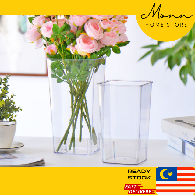 [READY STOCK] MONN Acrylic Square Clear Vase for Home Office Flower ...