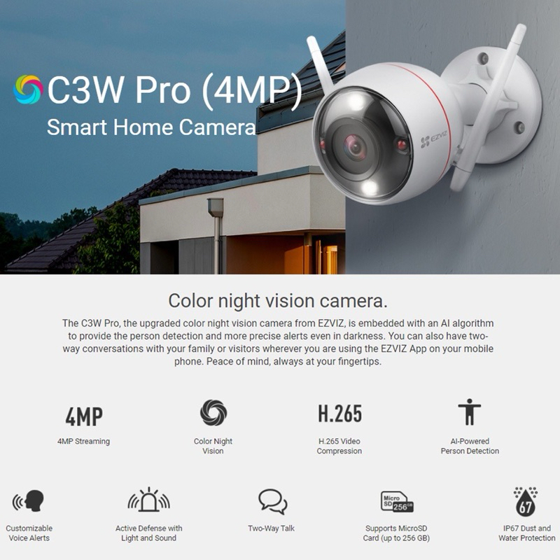 【Ready Stock】EZVIZ C3W PRO 4MP Wireless Outdoor IP67 AI Wi-Fi IP Camera with Active Defense ...