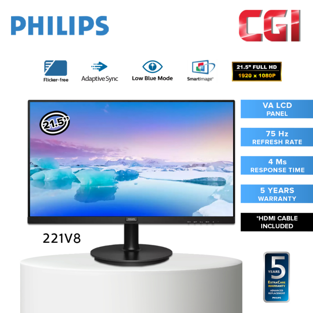 Philips Full HD VA 75Hz Adaptive Sync LED Monitor (21.5”) 221V8 ...