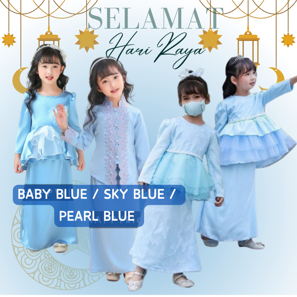 RAYA 2024 Kids Girl BABY BLUE / PEARL BLUE / SKY BLUE Kurung Modern ...