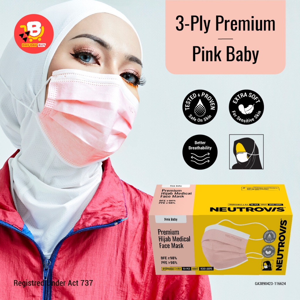 Neutrovis 3-Ply Hijab Premium Medical Face Mask 50s - Pink Baby ...