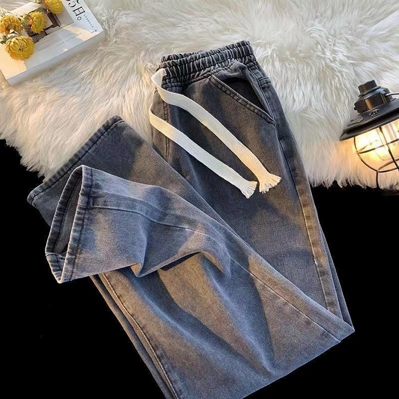 Unisex loose spring and summer Buckleless design jeans trousers ...