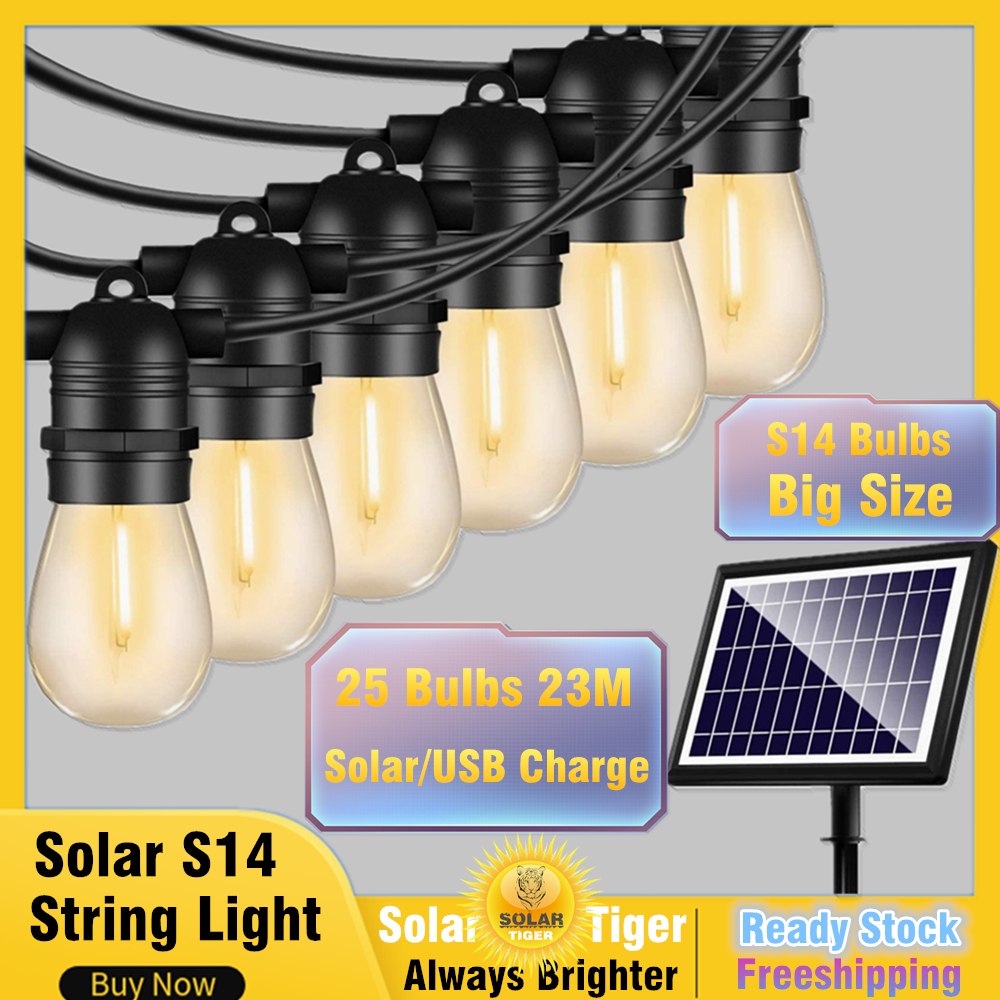 SolarTiger Raya Solar Powered Outdoor String Light S14 LED Bulb Lampu ...