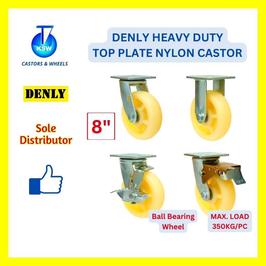 DENLY 8"/200mm Heavy Duty Industrial High Quality Nylon Castor Wheel ...