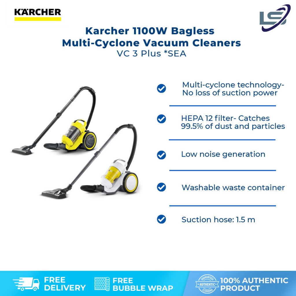 Karcher 1100W Bagless Multi-Cyclone Vacuum Cleaners VC 3 Plus *SEA | HEPA 12 Filter | Multi ...