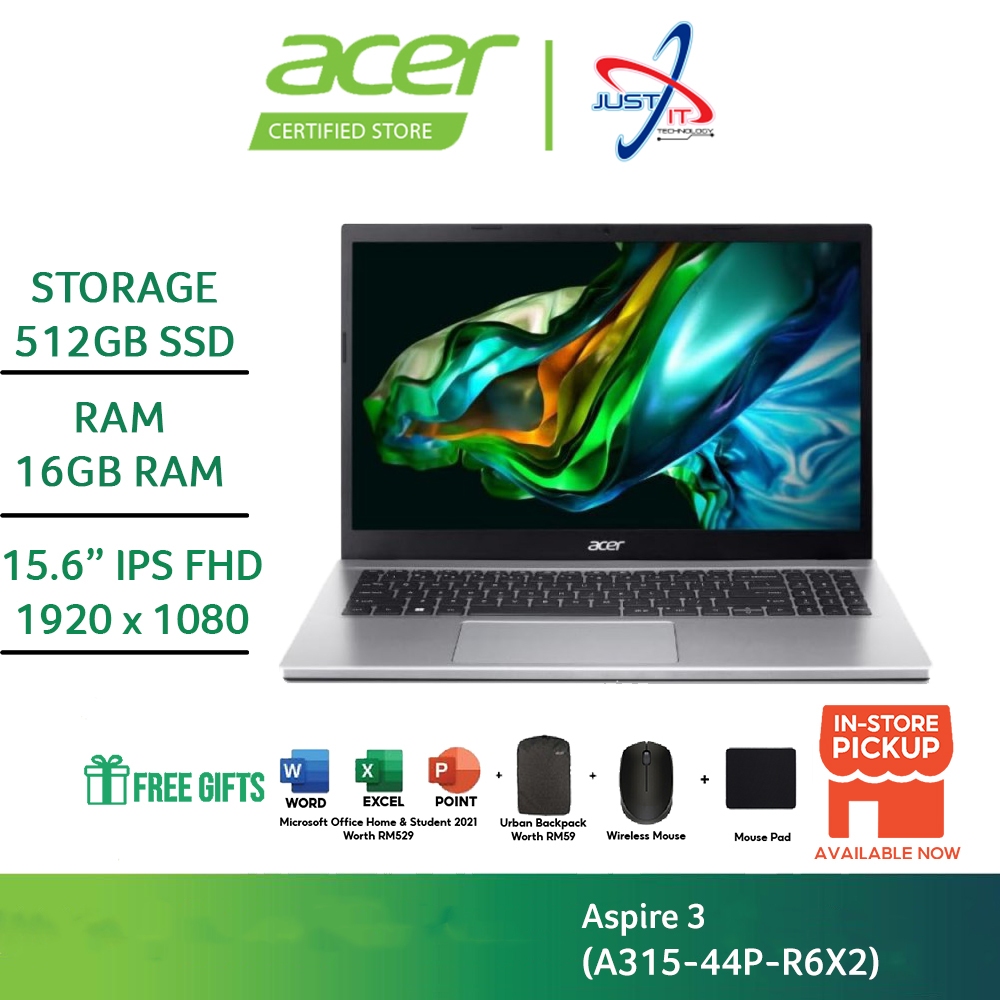 ACER ASPIRE 3 A315-44P-R6X2 LAPTOP (R7-5700U 16GD4 512SSD / 15.6" IPS ...