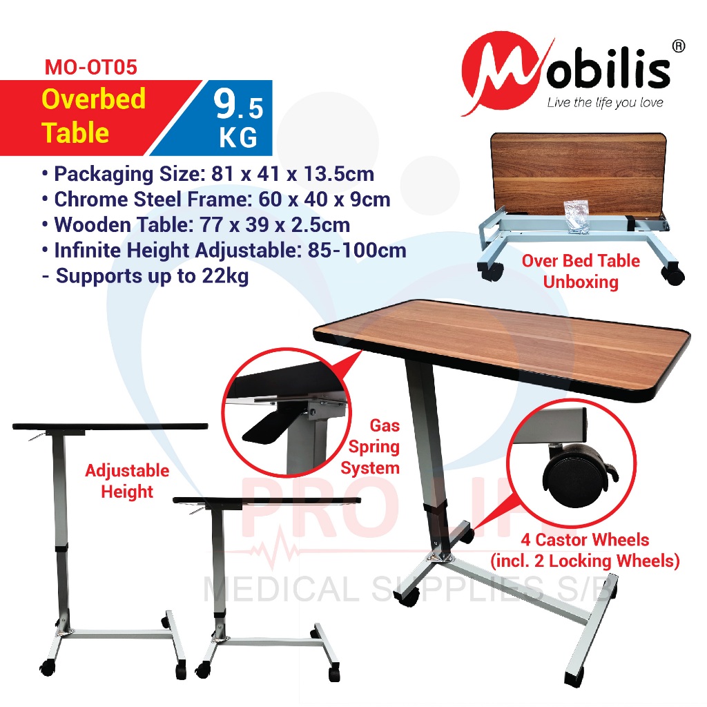 Mobilis Overbed Table (MO-OT05) Mobile Overbed Table Side Table ...