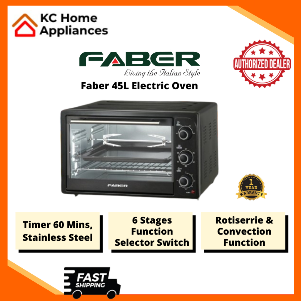 Faber 45L Electric Oven | 2200W | Timer 60 Mins | Convection Function | Rotiserrie Function ...