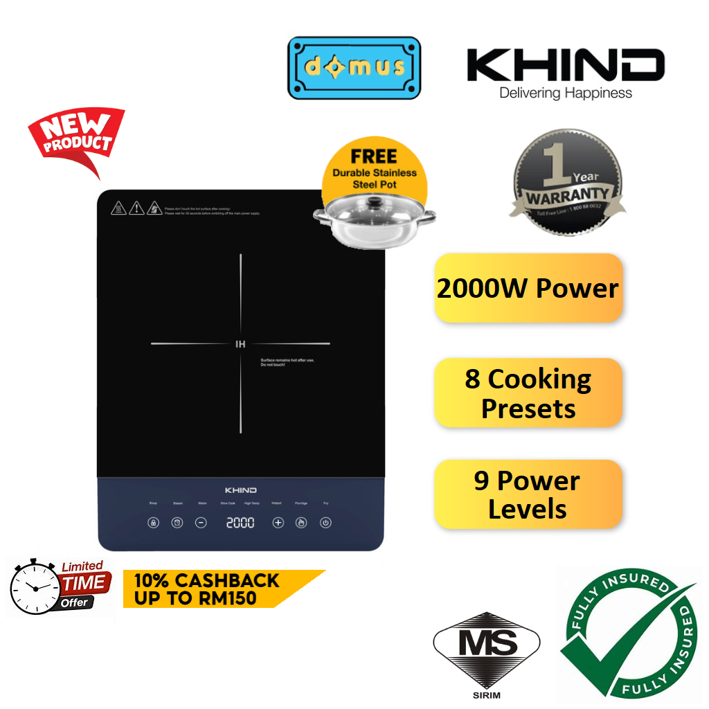 Khind Induction Cooker 2000W Dapur Elektrik [Free Stainless Steel Pot ...