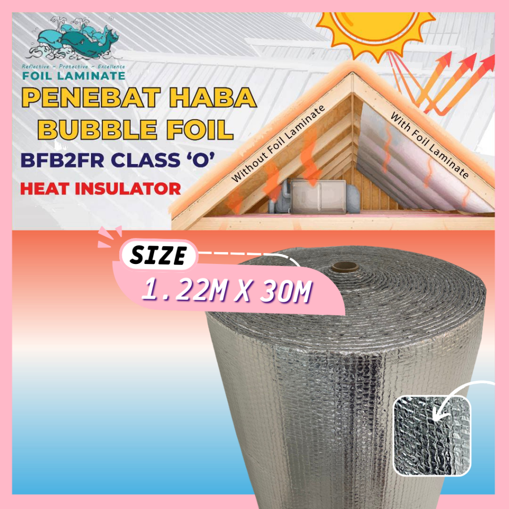 FOIL LAMINATE BFB2FR Class O Bubble Aluminium Foil 30m Penebat Haba ...