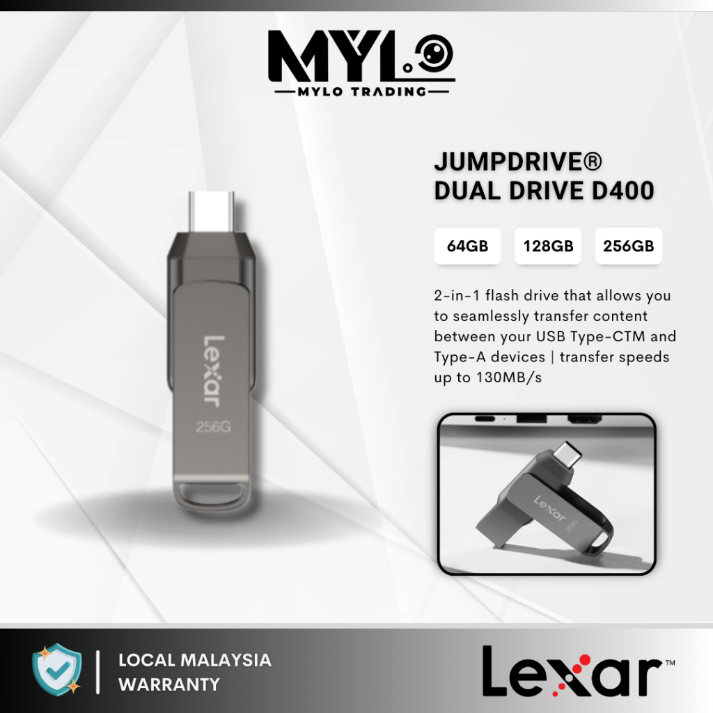 Lexar® JumpDrive® Dual Drive D400 USB 3.1 Type-C™ 32GB | 64GB | 128GB | 256GB Up To 130MB/s Read ...