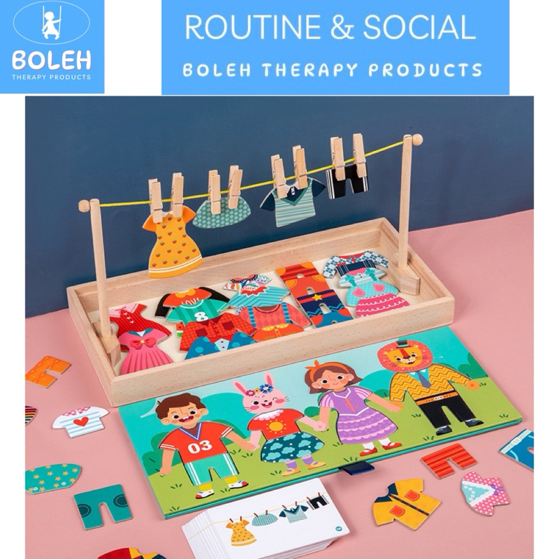 BOLEH Wooden Hang Cloth & Change Dress Game For Fine Motor Skill and ...