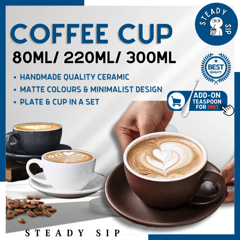 SteadySip Latte Coffee Cup Mug Coffee Espresso Ceramic 220ml 300ml ...