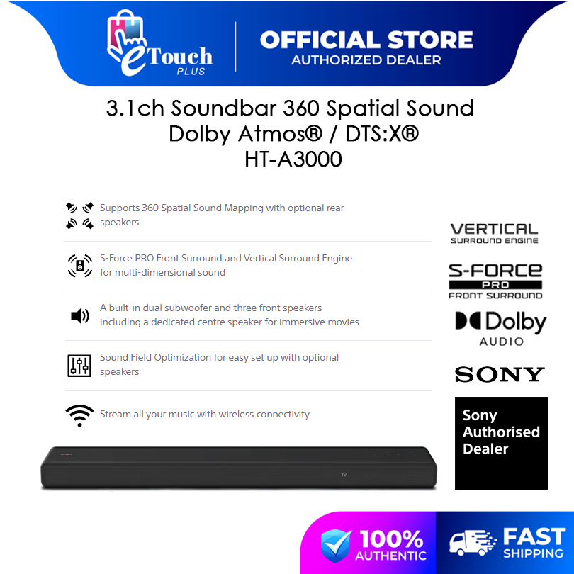 SONY A SERIES A3000 3.1ch Soundbar with 360 Spatial Sound Mapping with Dolby Atmos® / DTS:X HT ...