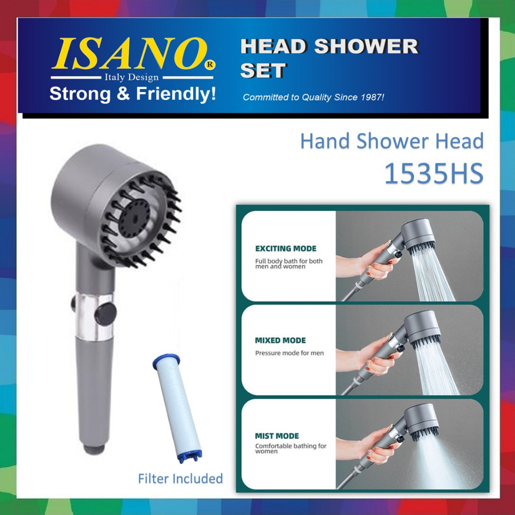 ISANO 4 In 1 Massage Shower Head With Filter Handheld 1535HS 3 Mode ...