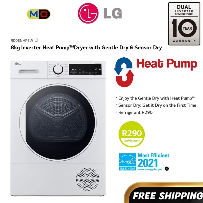 NEW LG 8kg Heat Pump Dryer with Gentle Dry & Sensor Dry RD08NHP5W ...