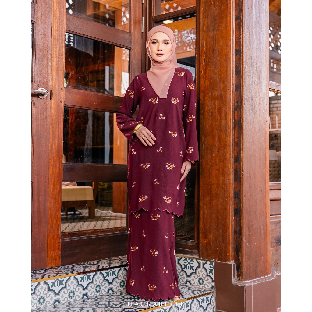 Ning Ayu Kurung Haurabelle Baju Raya Sulam 2024 Viral Cey Crepe ...