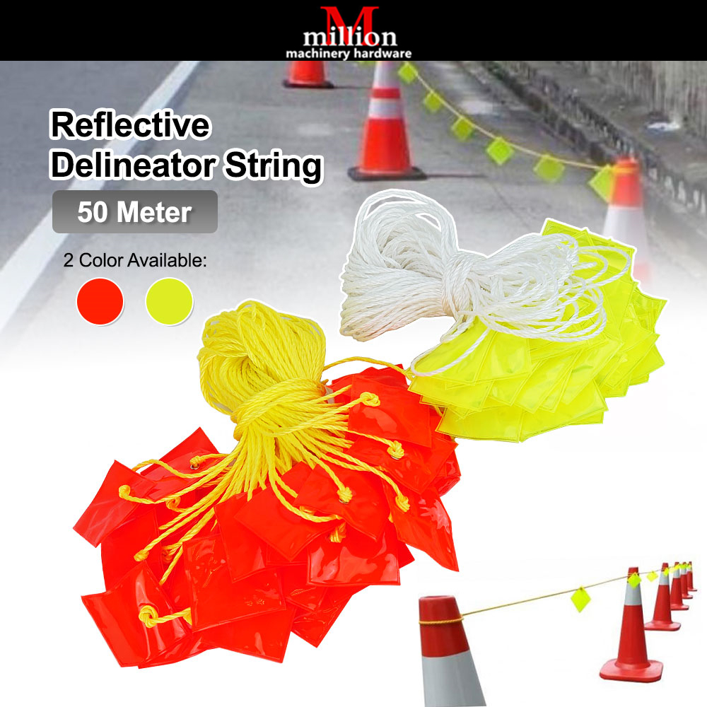 50m Reflective Delineator String Rope Orange/Green Safety High ...