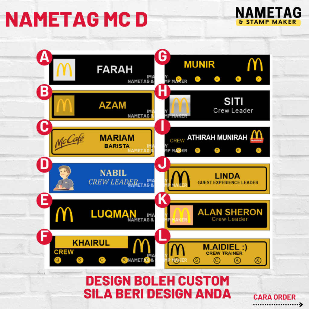 NAMETAG MC D EPOXY METAL / ARCYLIC SAIZ 70X20MM | Shopee Malaysia