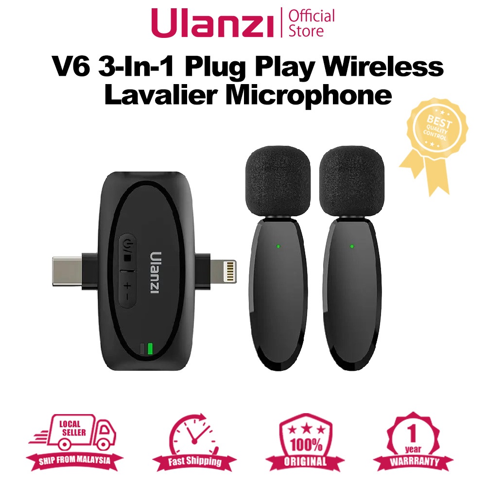 Ulanzi V6 3-in-1 Plug-Play Wireless Lavalier Microphone for iPhone ...