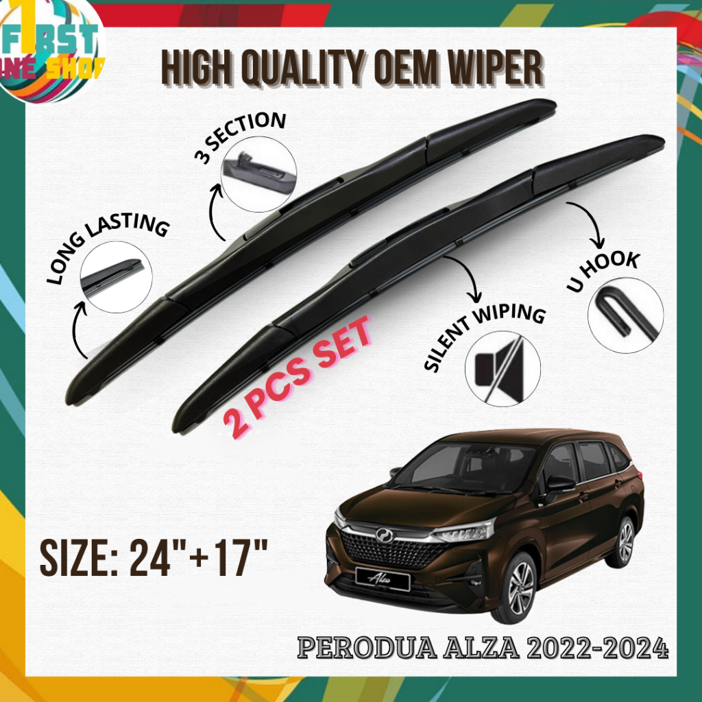 1 SET WIPER BLADE CAR WINDSHIELD WIPER FOR PERODUA ALZA 2022-2024 (24 ...