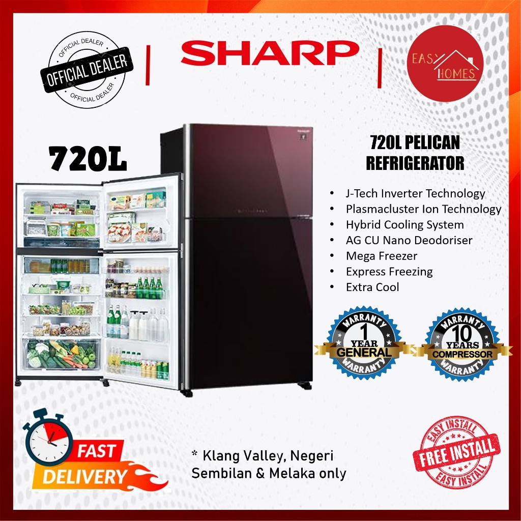 Sharp Pelican Refrigerator 720L SJP882MFGM (Maroon) | Shopee Malaysia