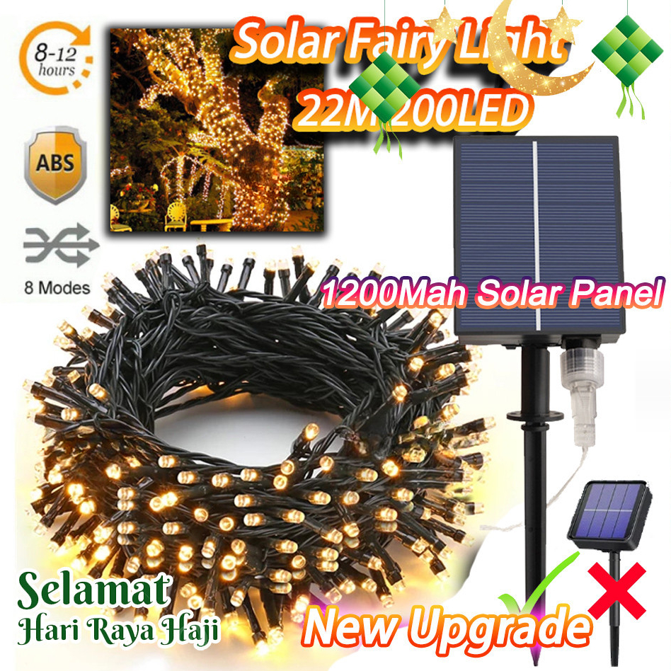 Lampu Raya Solar Black Wire Fairy Light 22M led light strip Auto On/Off ...