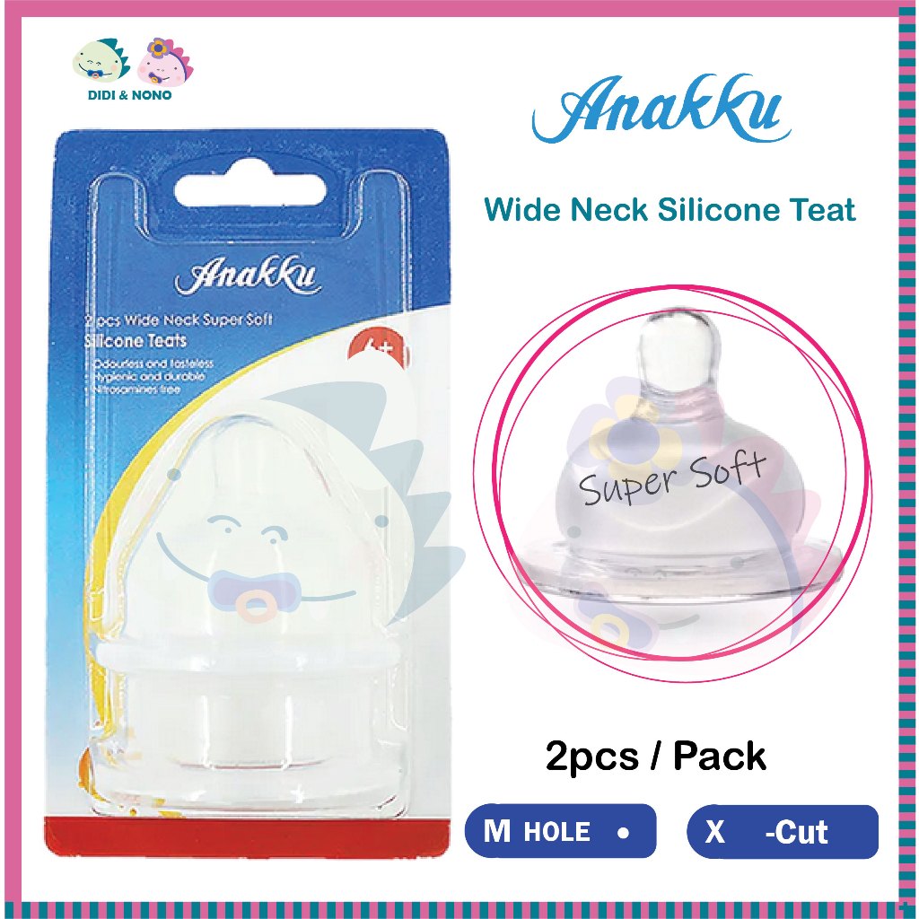 Anakku 2pc Silicone Wide Neck Super Soft Teats Puting Botol Susu ...