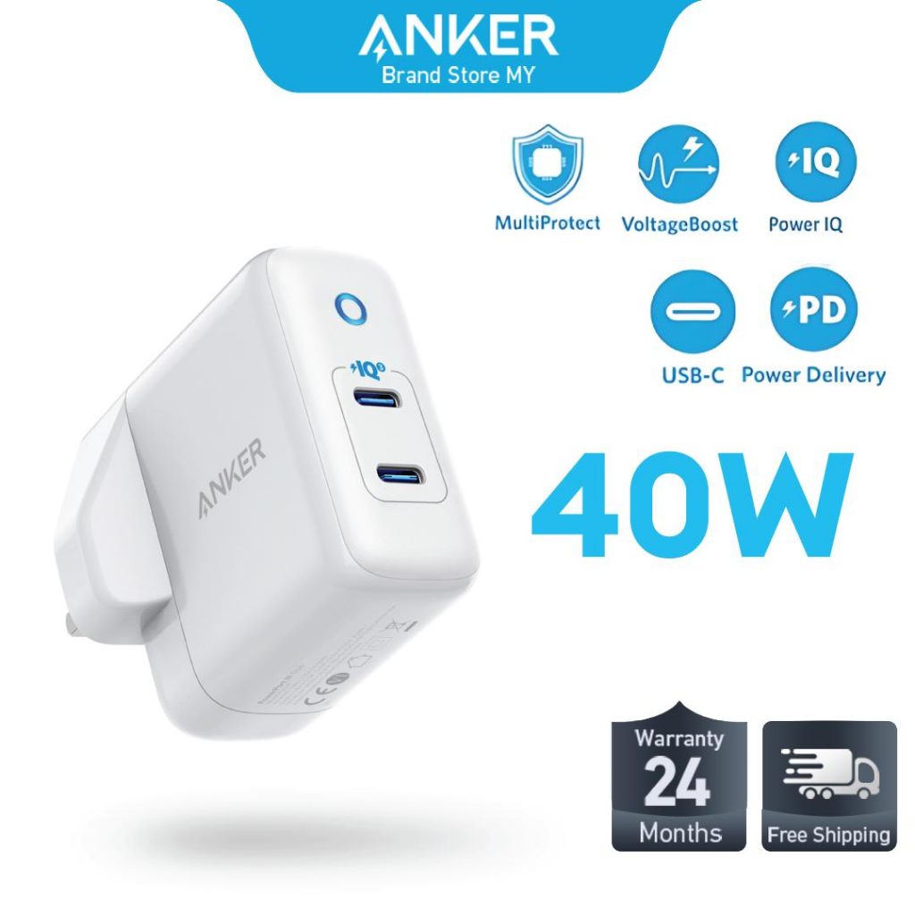 Anker 40W 2-Port PIQ 3.0, USB C Charger, PowerPort III Duo Type C ...