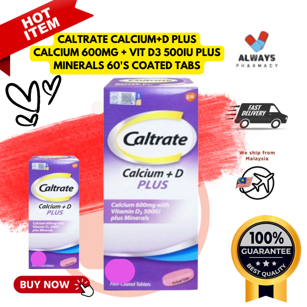 1 BOTTLE 60'S - CALTRATE CALCIUM+D PLUS CALCIUM 600MG + VIT D3 500IU ...