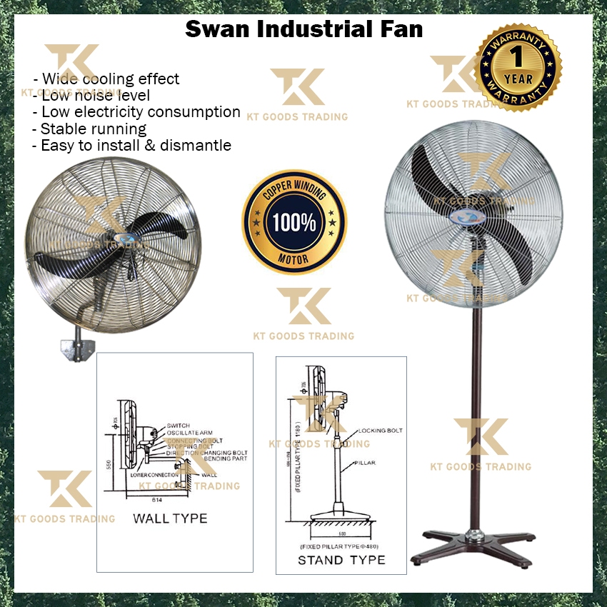 SWAN Industrial Fan Kipas Industri 26" Inch Heavy Duty Wall Fan Stand ...
