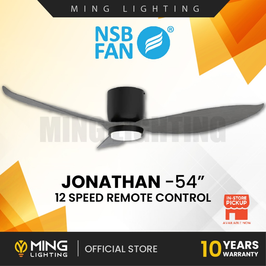 NSB Ceiling Fan JONATHAN 54 DC Motor 3 ABS Blade Remote Control 6+6 ...